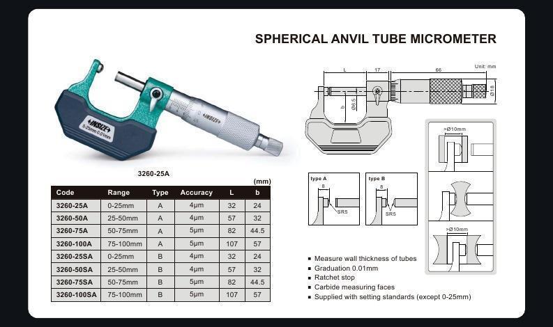 SPHERICAL ANVIL TUBE MICROMETER (spherical spindle tip) - P&A ...