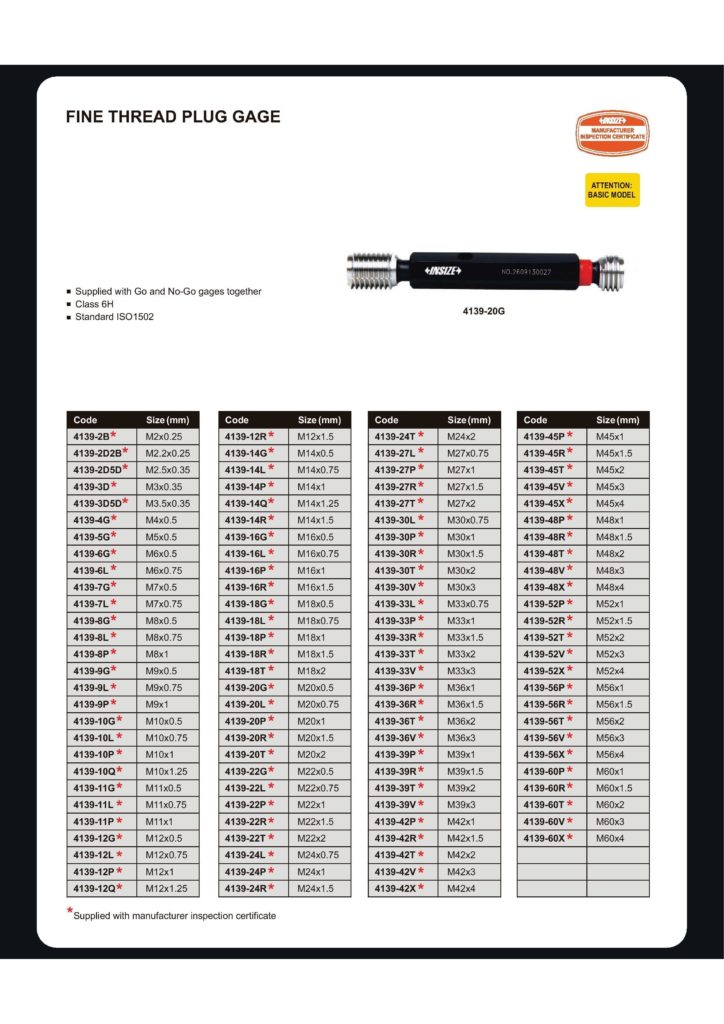 FINE THREAD PLUG GAGE, 6H, Go and No Go, ISO 1502 - P&A Engineering ...